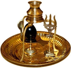 SHIVA Brass Pooja Plate Thali with Shivling Stand and Abhishek Lota ...