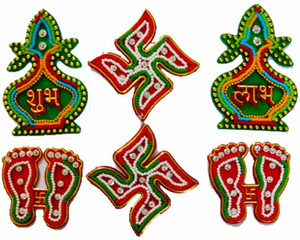 Dms Retail 10 cm Stone & Pearl Studded Shubh Labh in Kalash Laxmi Feet ...