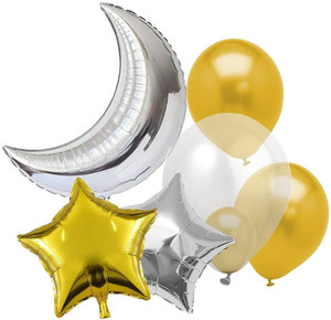 Flipkart.com | PopTheParty Solid Silver Moon Shaped Foil Balloons Gold ...