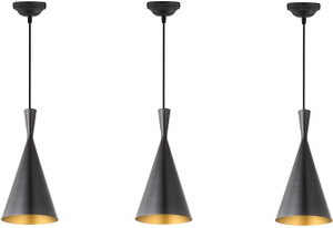 ERCOLE Metal Cone Shaped Vintage Style Hanging Light (Black, Pack of 3 ...