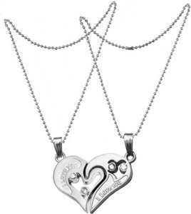 Men Style Couple S Necklace Sets I Love You Heart Shape Locket Rhodium ...