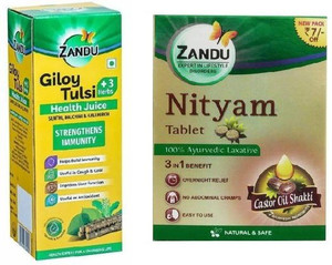 ZANDU Giloy tulsi juice ( 1 L ) & Nityam Ayurvedic tablet 10 TAB ( PACK ...