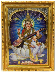 Dalvkot Goddess Saraswati Devi Gold Coated Synthetic Photo Framefor ...