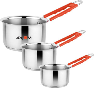 AXIOM Stainless Steel Saucepan Set of 3 Pans with Silicon Handle and ...