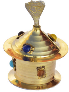 Real Craft Designer Brass Handmade Kumkum/Sindoor Box (Gold_2 Inch X ...