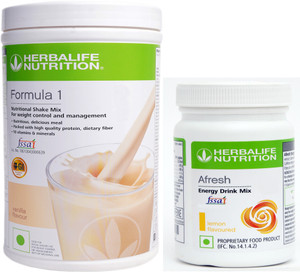 HERBALIFE FORMULA 1 NUTRITIONAL VANILLA SHAKE MIX + AFRESH ENERGY DRINK ...