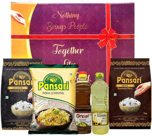 Pansari Gift Pack of 2kg Rice, 500g Poha, 500ml Mustard Oil & 500ml ...