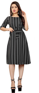 maruti fab Women A-line Black, White Knee Length Dress - Buy maruti fab ...