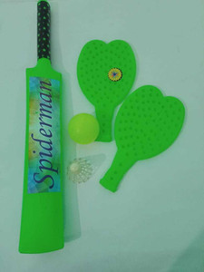 DURGA JI PLASTIC BAT BALL & RACKET CRICKET KIT COMBO ( GREEN ) Cricket ...