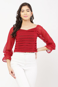 Micro Mount Casual Self Design Women Red Top - Buy Micro Mount Casual ...