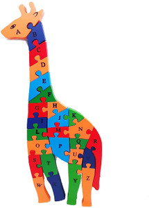 WISSEN Wooden Multicolor Giraffe Puzzle with Alphabets and Numbers ...