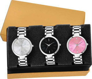 PZOZ NEW STYLISH ANALOG MULTICOLOR DIAL-SILVER METAL STRAP SET OF 3 ...