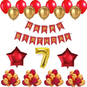 Perfect Party Red & Golden 7th Happy Birthday Decoration Items 54 Pcs ...