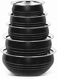 Nirvika stainless steel handi set Color Coating Black handi Set of 5 ...