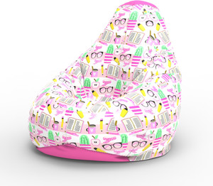 Lazzy XXL Printed - Study Time - F - White Pink Teardrop Bean Bag With ...