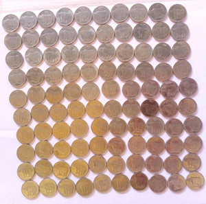 MANMAI COINS 100 COINS LOT - 25 Paise RHINO 1988-2002 Stainless steel 2 ...