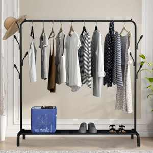 ADA Metal Garment Rack with Top Rod and Lower Shelf, 8 Hook Heavy Duty ...