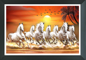 FRIZZY ARTS seven running white horse | seven horse vastu framed ...