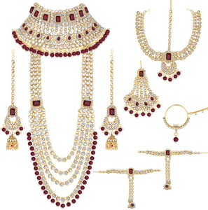 JaiShree Jewels Alloy Gold-plated Maroon Jewellery Set Price in India ...