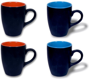 KUNSH Kraft Plain Matte Black with Glossy Blue & Orange Inside Cup Set ...