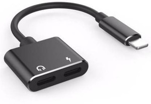 VOFFY Black 2 in 1 iPhone Dual Port Earphone Calling AUX Features Cable ...