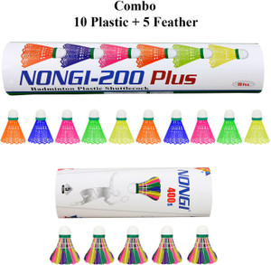 Nongi Badminton shuttle (400s & 200plus) combo pack of 15 Feather ...