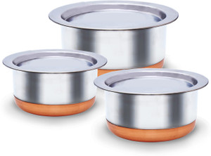 LIMETRO STEEL Set of 3 Stainless Steel Cookware Set with Lid Cookware ...