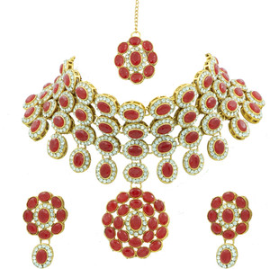 DIYA JEWELLERY Metal Gold-plated Red Jewellery Set Price in India - Buy ...