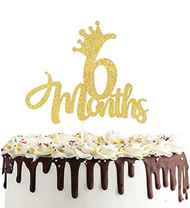 ZYOZI 6 Months birthday Cake Topper Gold Glitter Half Birthday Baby ...