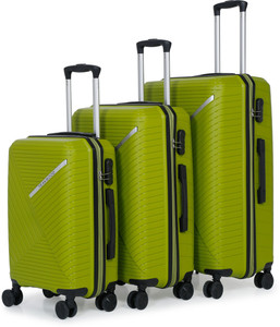 Teakwood Leathers Set of 3 Green Textured Hard-Sided Cabin Trolley ...