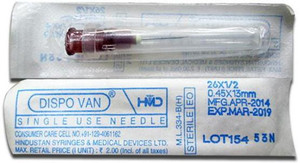 DISPOVAN Needle single use 26G X 1/2 (0.45X13mm) (pack of 100 needle ...