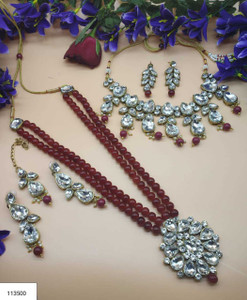 White pearl Alloy Gold-plated Maroon Jewellery Set Price in India - Buy ...