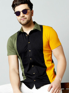 Oosh Men Color Block Casual Dark Green, Black, Yellow Shirt - Buy Oosh ...