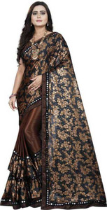 Buy RADHEY Printed, Floral Print Bollywood Lycra Blend Brown Sarees ...