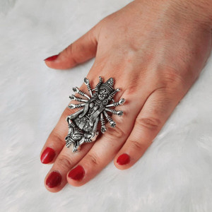 Yash Jewels Emporium Silver-Plated Adjustable Oxidised Durga Finger ...