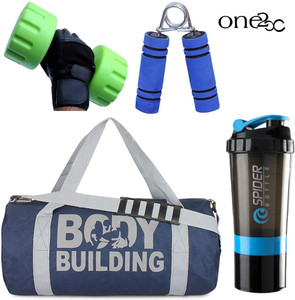 One28 Combo of Body Building (Blue) Gym Bag leather gym gloves (black ...