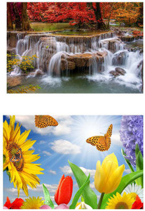 Feng Shui Waterfall Scenery Poster||Nature Sticker Wall Poster Combo ...