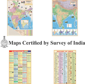 (COMBO OF 4 MAPS\CHARTS) India (Both Political & Physical) with ...