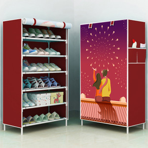 Sasimo 1 Door 6 Shelf Fabric PP Metal, Plastic Collapsible Shoe Stand ...