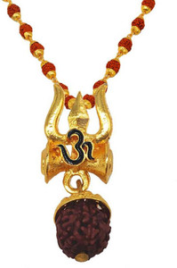 M Men Style Gold Plated Brass Shiv Om Trishul Mahadev Locket With 54+1 ...