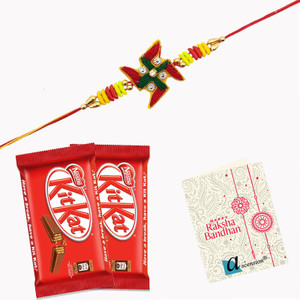 Ascension 1 Swastik Design Kundan Meena Rakhi & 2 Nestle Kitkat ...