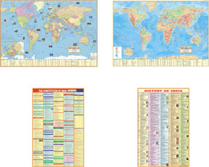 (COMBO OF 4 WORLD ENGLISH MAPS & CHART) WORLD (Both Political ...