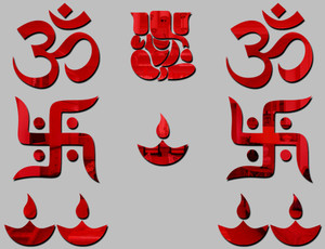 DAKSHITA 42 cm GANESHA COMBO Red Thickness 1 mm, Acrylic Sticker, Wall ...
