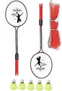 ULTRON Double Shaft Iron Body Badminton Racket Pack Of 2 Piece With 56 ...