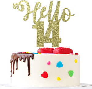 ZYOZI Golden Glitter hello 14 cake topper 14th anniversary cake ...