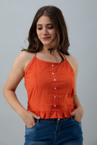 MAYERO Casual Printed Women Orange Top - Buy MAYERO Casual Printed ...