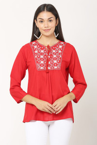 Micro Mount Casual Solid Women Red Top - Buy Micro Mount Casual Solid ...