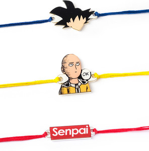 ComicSense Designer RAKHI_GOKU_OkSaitama_Senpai Plastic (PVC) Rakhi Set ...