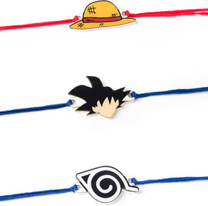 ComicSense Designer RAKHI_StrawHat_Goku_Konoha Plastic (PVC) Rakhi Set ...