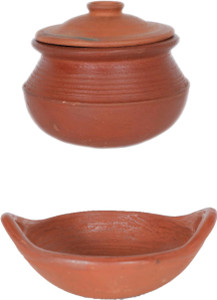 earthen fine crafts combo of Mitty kadhai and Mitty pot red with lid ...